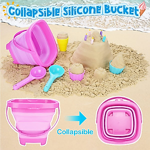 TSDATOWR Ice Cream Beach Toys Sand Toys Set for Kids, Collapsible Sand Bucket and Shovels Set with Mesh Bag, Sand Molds, Watering Can, Sandbox Toys for Kids and Toddlers, Travel Sand Toys for Beach