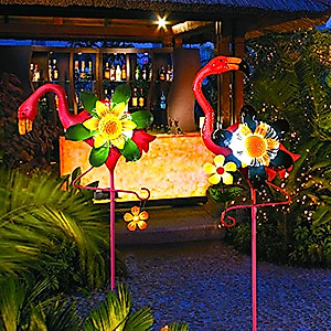 Histoacryl 2 Pack Pink Flamingos Outdoor Decorations, Metal Flamingo Solar Stakes Lights with Wind Spinner, Yard Sculptures Art Decorative for Garden, Patio, Landscape, Pathway, Christmas