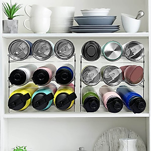 Spaclear Water Bottle Organizer, Stackable Kitchen Pantry Organization and Storage Shelf, Plastic Water Bottle Holder for Fridge Kitchen Cabinet Organizer and Storage, Tumbler Travel Mug Cup Organizer