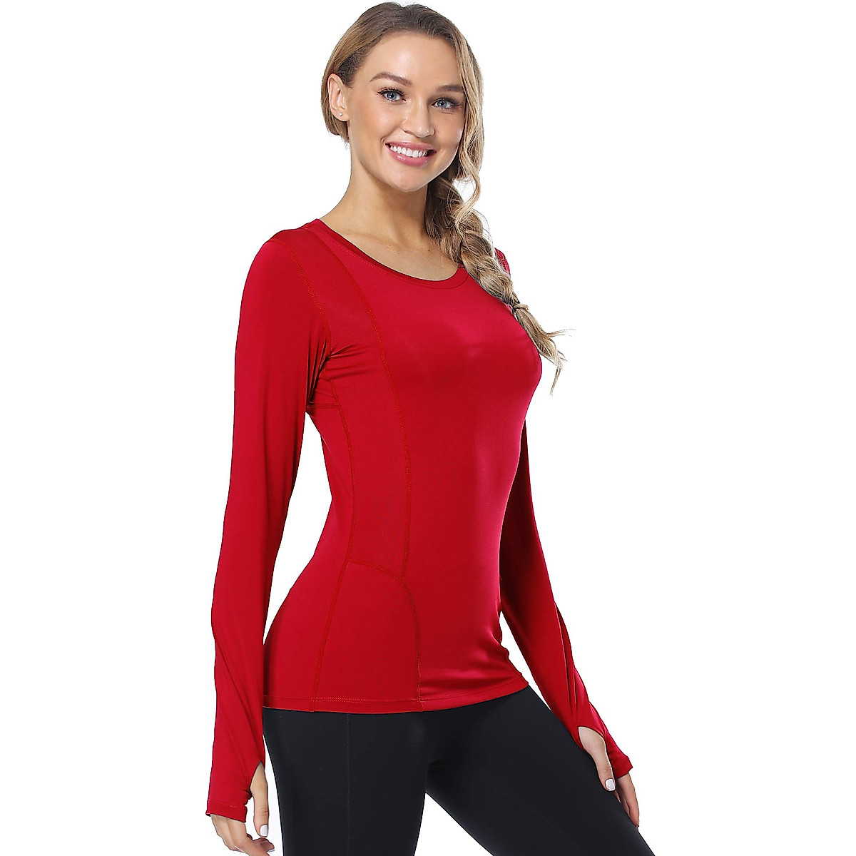 CADMUS Quick-Drying Running Long Sleeve Shirt for Women Workout Shirts,Black, Grey, Red,X-Large