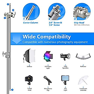 Neewer 100% Stainless Steel C-Stand (2-Pack), Pro Heavy-Duty Photography Light Stand with 4.2ft/1.28m Extension Arm, Grip Head, Turtle Base for Monolight, Softbox, Reflector, Max Height: 10.5ft/3.2m