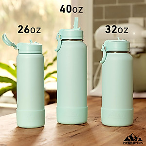 Hydrapeak 32oz Sport Insulated Water Bottle with Straw or Chug Lid, Premium Stainless Steel Water Bottles, Leak & Spill Proof, Keeps Drinks Cold for 24 Hours, Hot for 12 Hours (32oz, Bubblegum)