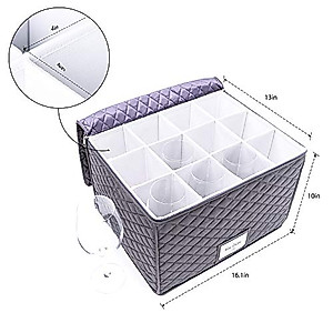 Wine Glass Storage - Protective Container Box for Stemware - Holds 12 Red or White Wine Glasses - Padded Glassware Storage Case with Dividers, Great for Protecting or Moving Tall Glassware.