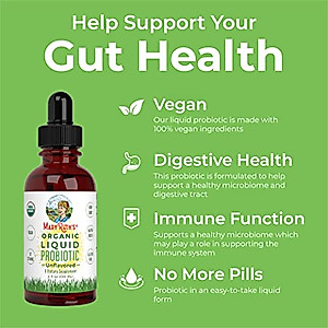 Probiotics for Women Men & Kids | USDA Organic Probiotics for Digestive Health | Acidophilus Probiotic | Gut Health & Immune Support Supplement | Vegan | Non-GMO | Gluten Free | 4 Fl Oz