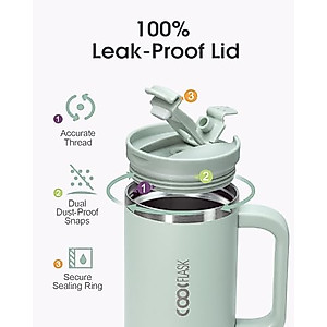 Coolflask 40 oz Tumbler with Lid and Straw, Water Tumbler Insulated with 2-in-1 Leak-proof Lid, Coffee Tumbler Travel Mug Stainless Steel for Cup Holder, Keep Cold for 24H/Hot for 12H, Green