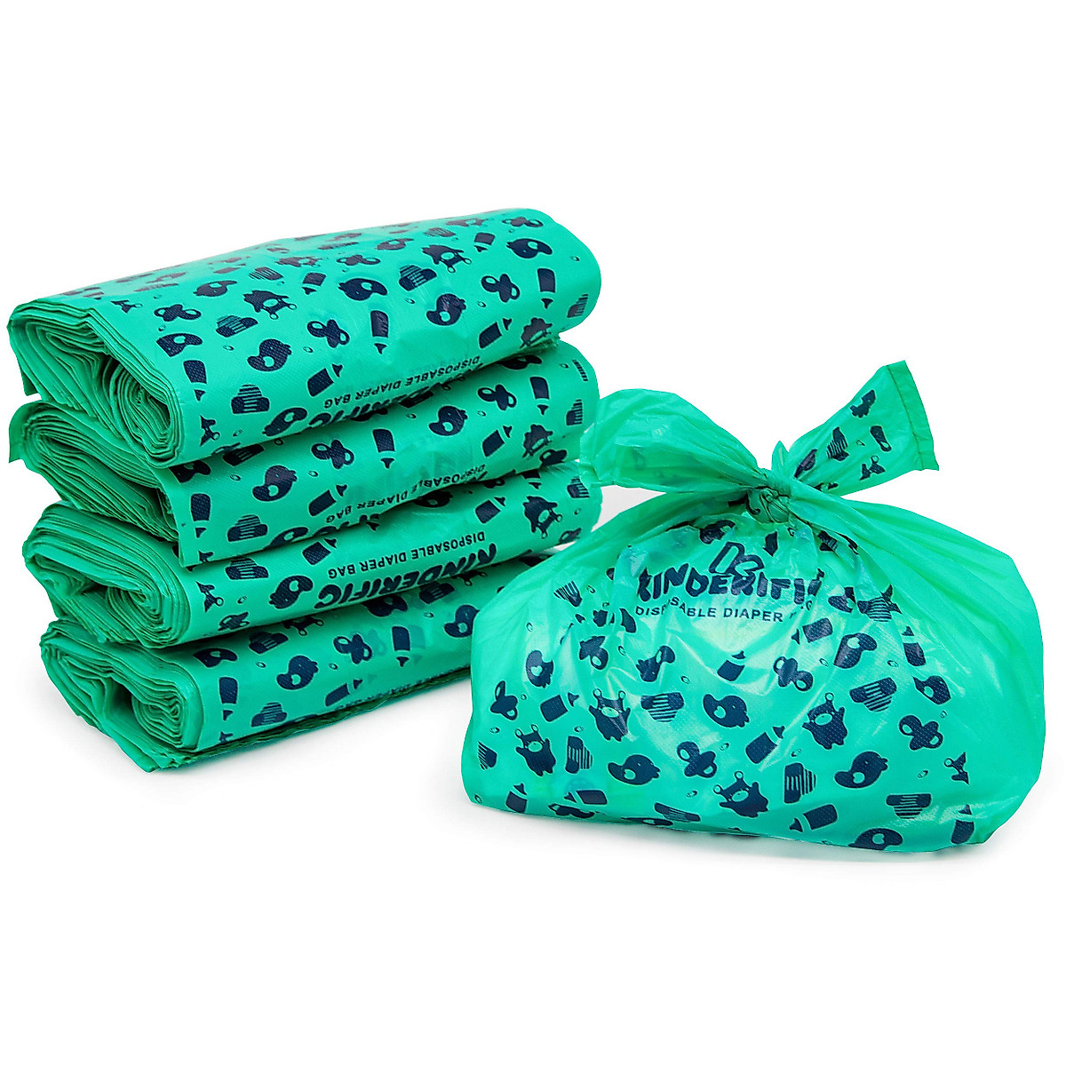 Disposable Diaper Bags, by Kinderific, Nappy Bags, Fresh Scent, Packed in 4 Resealable Ziploc Bags, Perfect Waste Bag for Dog Poop, Easy Tie Sack, 400 Bags