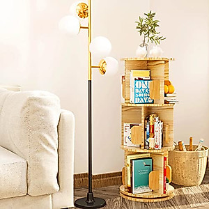 SOLBAKUILT Rotating Bookshelf 360° Display 3 Tier, Storage Racks and Shelving, Stackable Standing Shelves Organizer, Solid Wood Bookcase for Kids&Adults