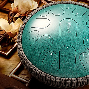 Steel Drum 15 Notes Steel Tongue Drum 13 Inch Tank Drum Zen Drum With Mallets Travel Bag For Beginner Music Lovers Gift (Obsidian)