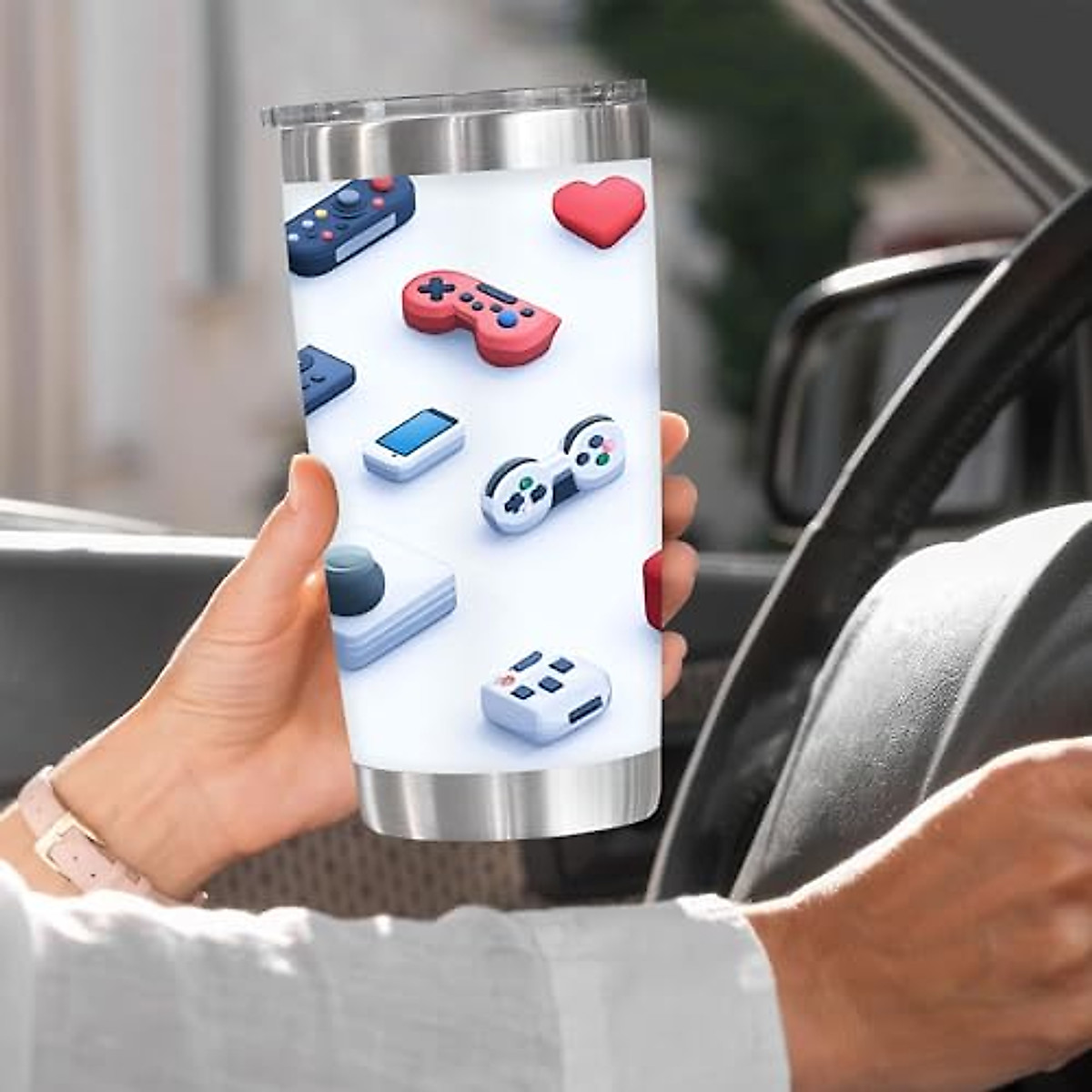 FOCIUZTA Playful & Vibrant Gaming 20oz Tumbler with lid, Travel Coffee Cup, Ideal for Easter, Gaming Enthusiast, Mother Day, and birthday gifts