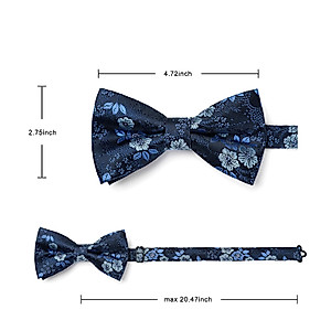 HISDERN Bow Ties for Men Blue Bow Tie Pre-tied Black Paisley Bow Ties and Pocket Square Set Formal Men's Floral Bowtie Classic Bowties for Wedding Party