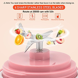 Portable Blender USB Rechargeable, Personal Size Blender Juicer Machines Cup For smoothies and shakes, 20oz Mini Fruit Mixer Cup with Six Blades (Pink)