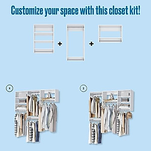 Closet Kit with Hanging Rods - Corner Closet System - Closet Shelves - Closet Organizers and Storage Shelves (White, 75 inches Wide) Closet Shelving