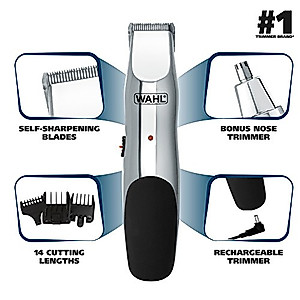 Wahl Groomsman Rechargeable Beard Trimming kit for Mustaches, Nose Hair, and Light Detailing and Grooming with Bonus Wet/Dry Electric Nose Trimmer – Model 5622