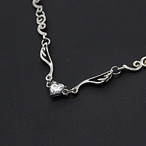 Avanlin Angel Heart Wing Choker Necklace Silver Rhinestone Necklaces Diamond Jewelry Chain for Women Girls