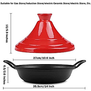JINXIU Casserole 27Cm Lead Free Cooking Tagine, Tagine Pot Ceramic Casserole with Silicone Gloves, for Different Cooking Styles - Compatible with All Stoves