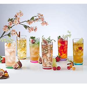 JoyJolt Highball Glasses – Set of 6 Colored Drinking Glasses – Glassware Set for Mixed Drinks, Cocktails, or Water – Elegant and Festive Design – Drink Glasses with In-Glass Coloring – 12oz