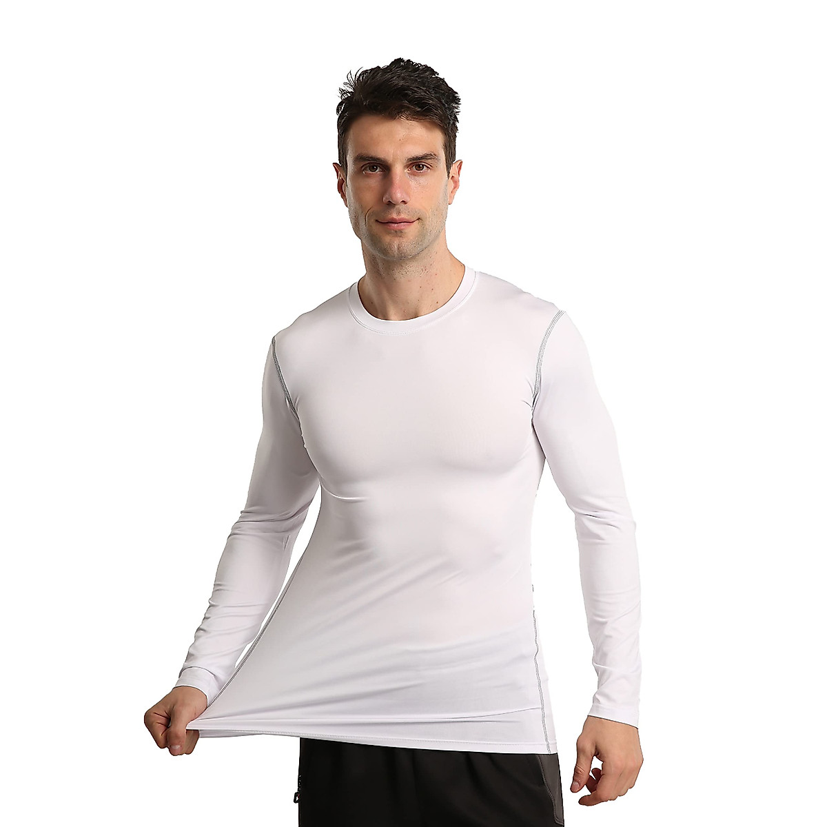Sanke, 3 Pack Mens Compression Shirt Long Sleeve UV Protection Cooling Dry Fit Shirts Workout Baseball Undershirt, 3 Pack: White, Large