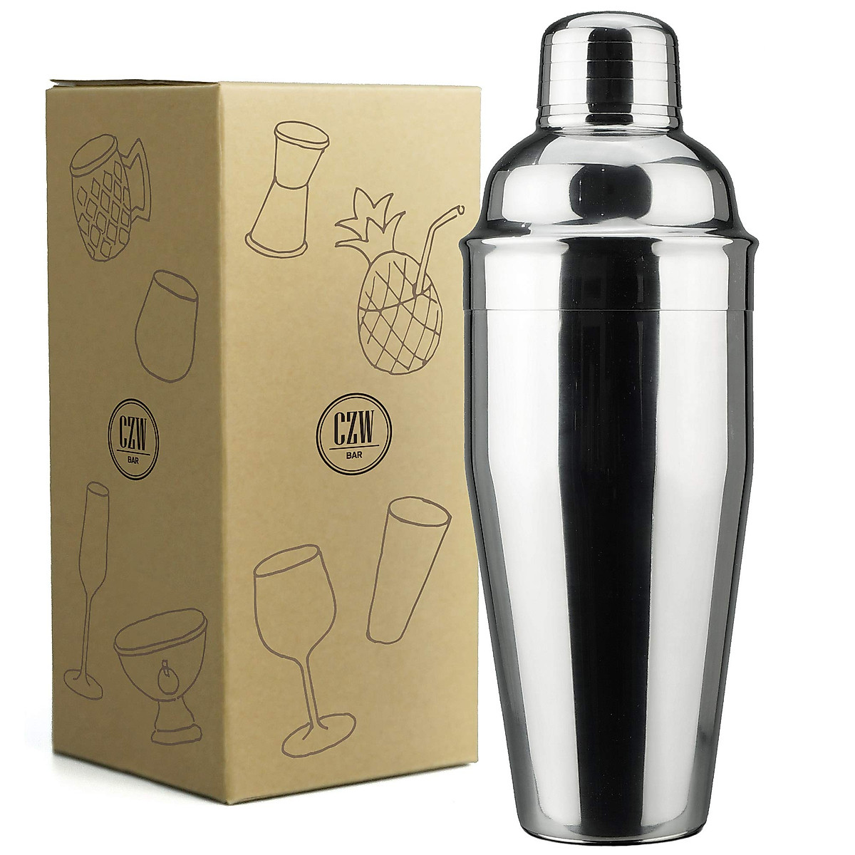 PG Professional Cocktail Shaker - 24 oz Stainless Martini Tin with Built-in Strainer and Measuring Cup - Perfect for Mixing Drinks