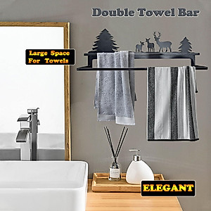 Towel Racks for Bathroom,Matte Black Bathroom Towel Holder Wall Mounted,Rustic Kitchen Dish Towel Hanger with Double Towel Bar,with Nails and Self Adhesive