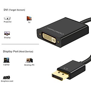 CableCreation Active DisplayPort to DVI Adapter DP to DVI-I Converter Eyefinity Multi-Screen Support 1080p, 0.5 FT
