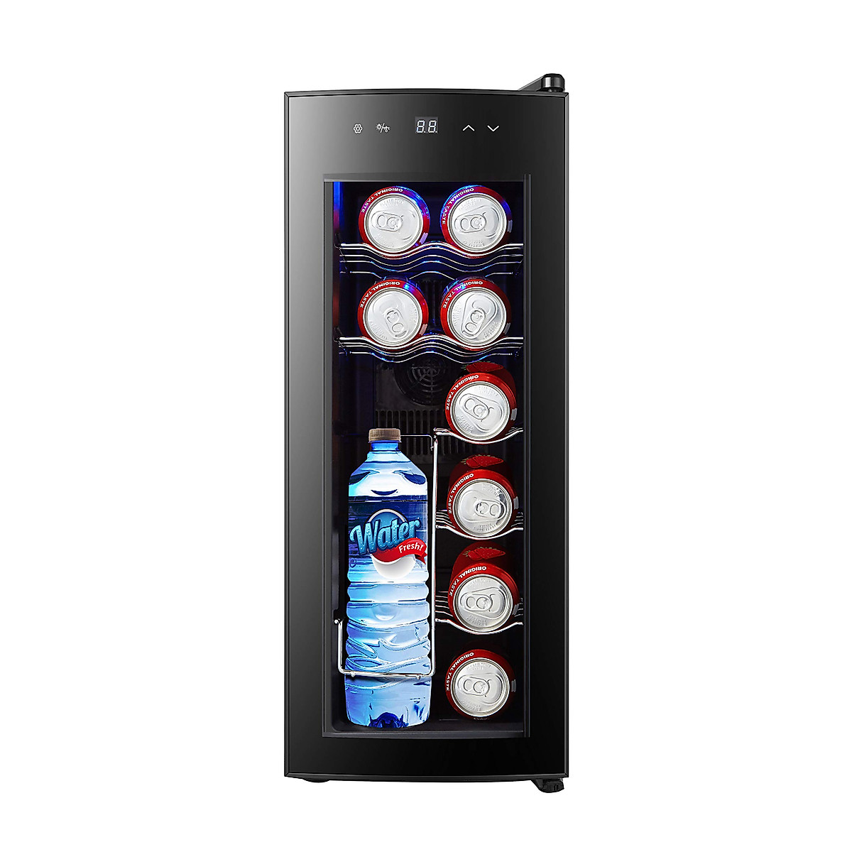 FRIGIDAIRE EFRW1225AMZ EFRW1225 Wine & Beverage Cooler with Curved Glass Door-12 Drinks Fridge, Digital Control, Ideal for Home, DC Rated for Use with Car Cord or AC Adapter, Black, 12-bottle