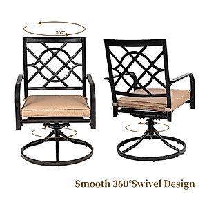 Crownland Outdoor Swivel Chairs Set of 2, All Weather 360 Degree Outdoor Metal Frame Swivel Chair with Armrest and Backrest for Backyard, Lawn Garden, Balcony, Brown Cushion