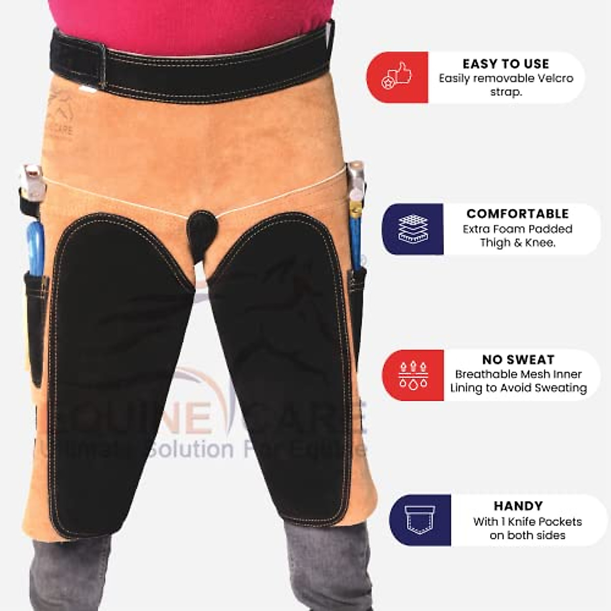 Equine Care Farrier Apron 2 Knife Pocket, 2 Nail Magnet & 2 Hammer Loop Horse Shoeing Leather Chaps 25 Inches- 63CM