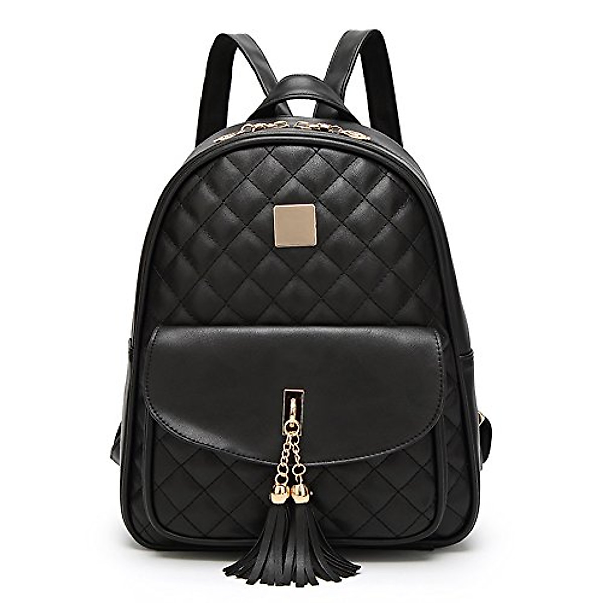 I IHAYNER Women's Simple Design Quilted Backpack Mini Backpack for Women 3 Pcs Leather Backpack Purse for Women Mini Backpack for Ladies Black