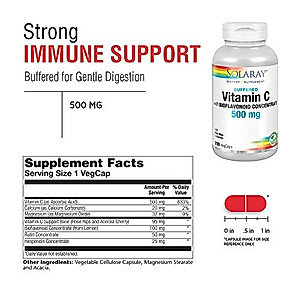 SOLARAY Vitamin C w/ Bioflavonoid Complex 500mg | Buffered for Easy Digestion | Healthy Immune System, Collagen Synthesis & Antioxidant Support | 250 VegCaps