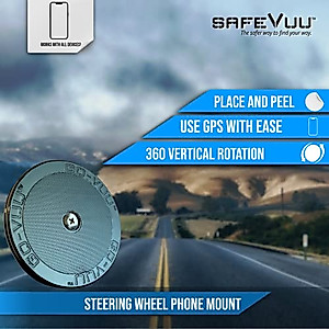 SafeVuu Patented Rotating Phone Mount, Steering Wheel Turns-Phone Does Not, Hands-Free Driving - Perfect for GPS, Trucks, Golf Carts, Utility Vehicles, Motor Coaches & More