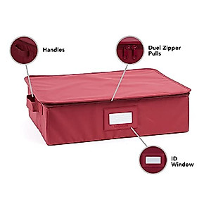 Platter Serveware Storage Box - Durable Polyester, Dual Zippers, Carrying Handles, ID Window, Kitchen Storage-Scarlett Red