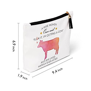QIBAJIU Cow Gifts for Cow Lovers, Cow Stuff Merch Decor, Cow Gifts for Women Women, Christmas Birthday for Cow Lover Owners, Farmer, Breeder, Crazy Cow Lady Makeup Bag ?Wise Women Getting A Cow