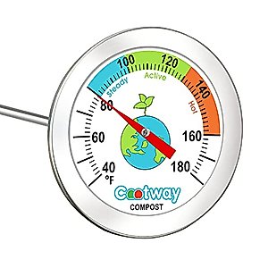Rukars Compost Thermometer, 20 Inch Stem Backyard Compost Thermometer - 2 Inch Diameter Waterproof Anti-Fog Soil Testing Thermometer with Composting Temperature Guide Zone, 40 to 180 Degrees F