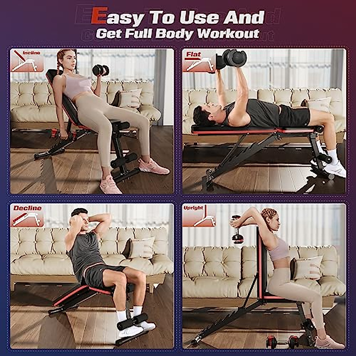FLYBIRD Adjustable Weight Bench Workout Bench for Home Gym, 15 Degree Decline Sit-Up, Sturdy Durable Folding Weight Bench for Years of Workout -FBGEAR23