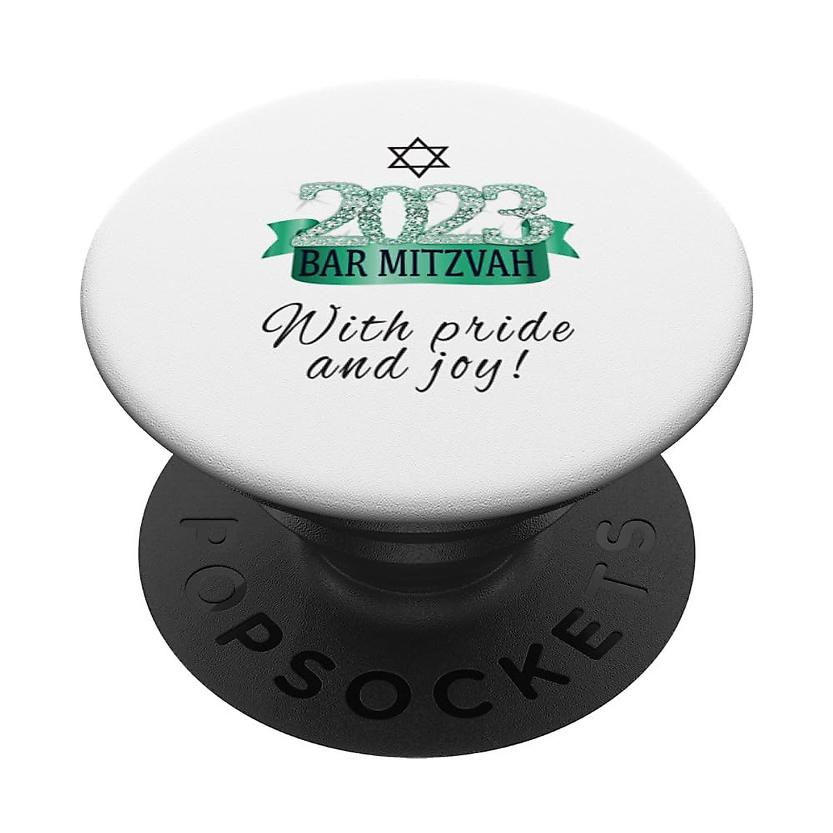 2023 Bar Mitzvah Pride & Joy I White Turquoise Banner Decor PopSockets Standard PopGrip
