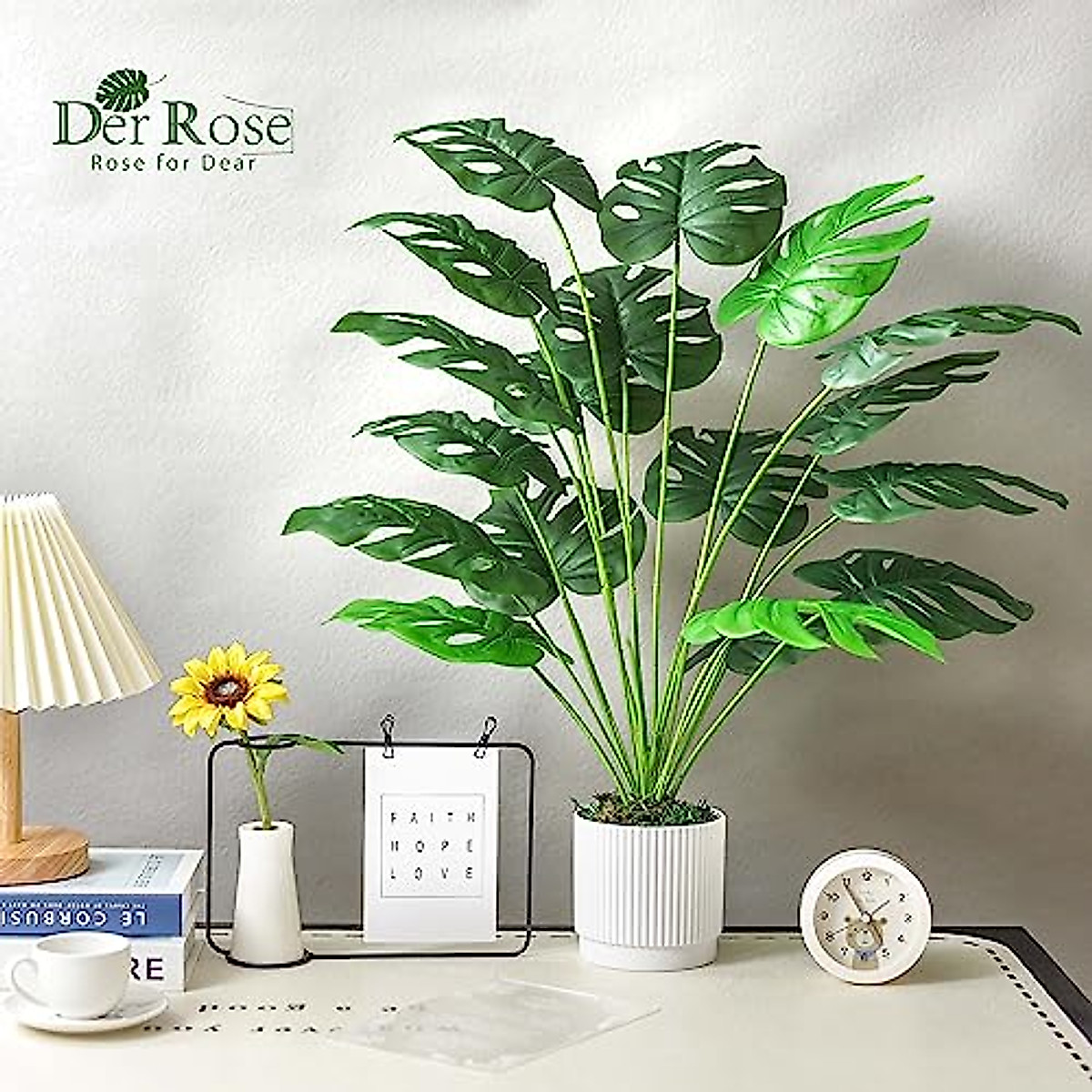 Der Rose 28" Fake Plants Large Artificial Monstera Faux Plants Indoor Tall for Floor Home Office Farmhouse Bedroom Decor