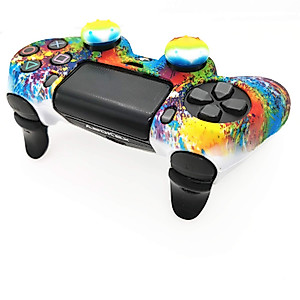 Silicone Skin Cover for Ps4 Controller (1pc Anti-Slip, 1 Pair L2 R2 Trigger Extender, 4pcs Thumb Grips,4pcs LED Light Bar Decal) Protector for DualShock PS4/ Slim/Pro Controller
