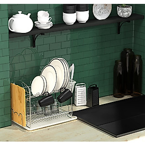 Simple Houseware 2-Tier Dish Rack with Drainboard, Chrome