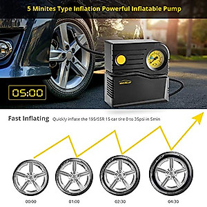 Car Tire Inflator Portable Air Compressor for Car Tires Windgallop 12v Analog Tire Pump Car Air Pump with Pressure Gauge Valve Adaptors for Bike Automobiles Basketball Pool Toys Balloon (Yellow)