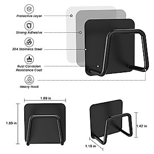 JYIFUBC Adhesive Hooks,Towel Hooks for bathrooms,Wall Hooks,Waterproof Stainless Steel Sticky Hooks for Hanging Bathroom Kitchen Home- Set of 4-Black