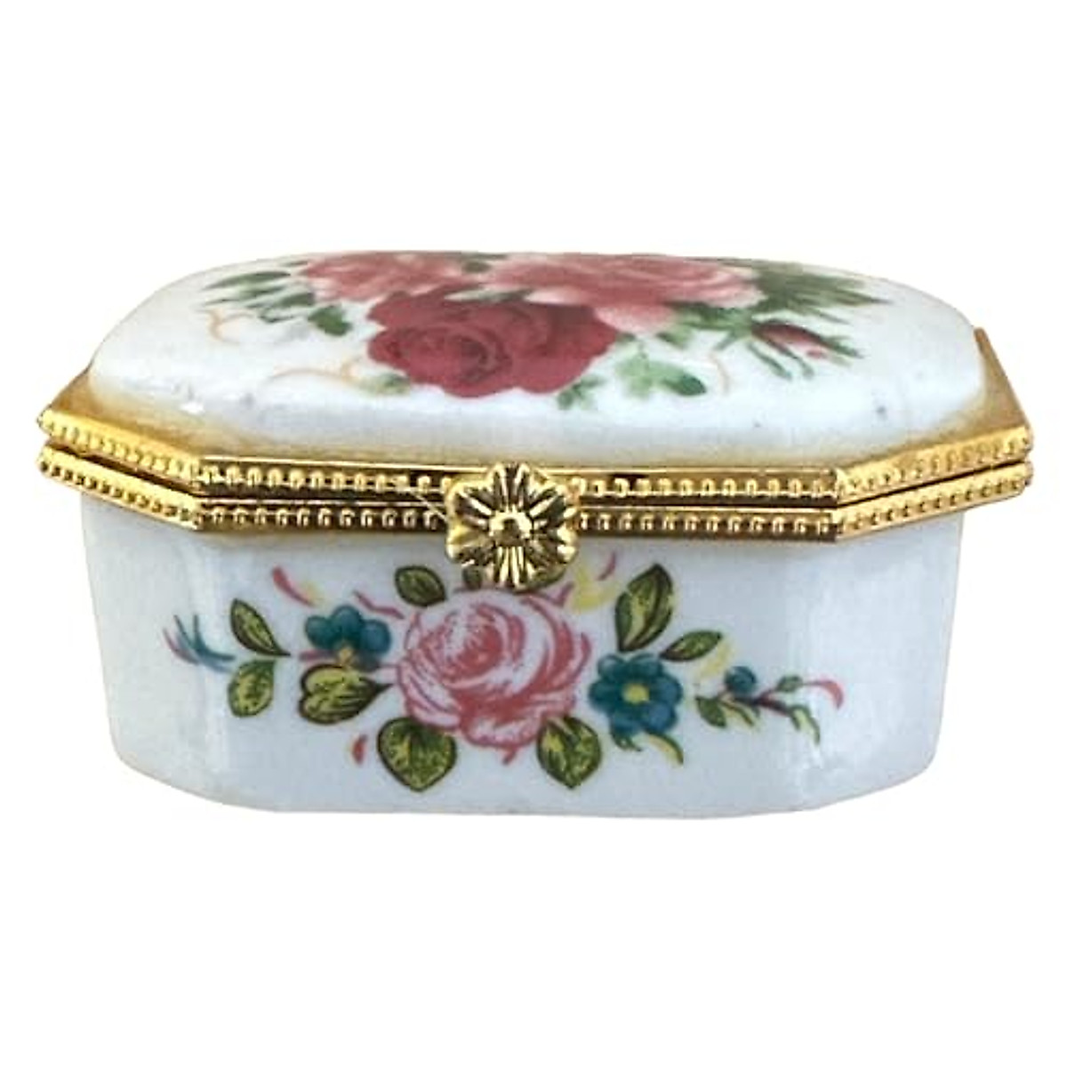 Evenchae Miniature Porcelain Box with Hinged Lid - Jewelry, Trinkets, Mementos, Keepsakes - Arrives in Velvet Drawstring Bag (Pink, French Country)