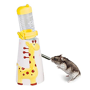 BIGCAKE 125ML Hamster Water Bottle, Ceramics Small Animals No Drip Standing Drinking Waterer with Holder for Syrian Hamster Dwarf Hamsters Mice Hedgehog Gerbil Rat (Yellow)
