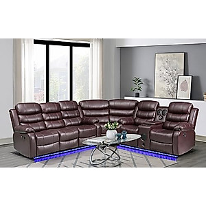 Kingway Inc Johnson Power Recliner Sectional Sofa, Brown