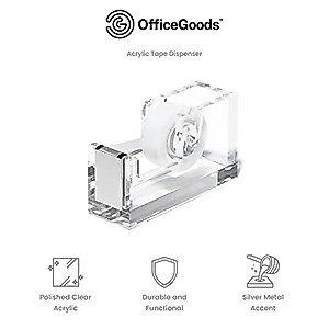 OfficeGoods Acrylic Tape Dispenser - Beautiful Modern Accessory for The Stylish Desk at Home, The Office, or School - Holds Standard, Large & Extra-Large Tape Rolls - Silver