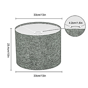 Lamp Shades Set of 2, Drum Lampshade for Table Lamps Floor Lamp, 13" Top X 13" Bottom X 10" High Grey Large Line Fabric Lamp Shades, Easy Assembly Replacement Lampshades