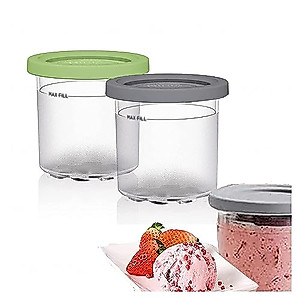 EVANEM 2/4/6PCS Creami Deluxe Pints, for Ninja Ice Cream Maker Pints,16 OZ Creami Pint Containers Bpa-Free,Dishwasher Safe for NC301 NC300 NC299AM Series Ice Cream Maker,Gray+Green-2PCS