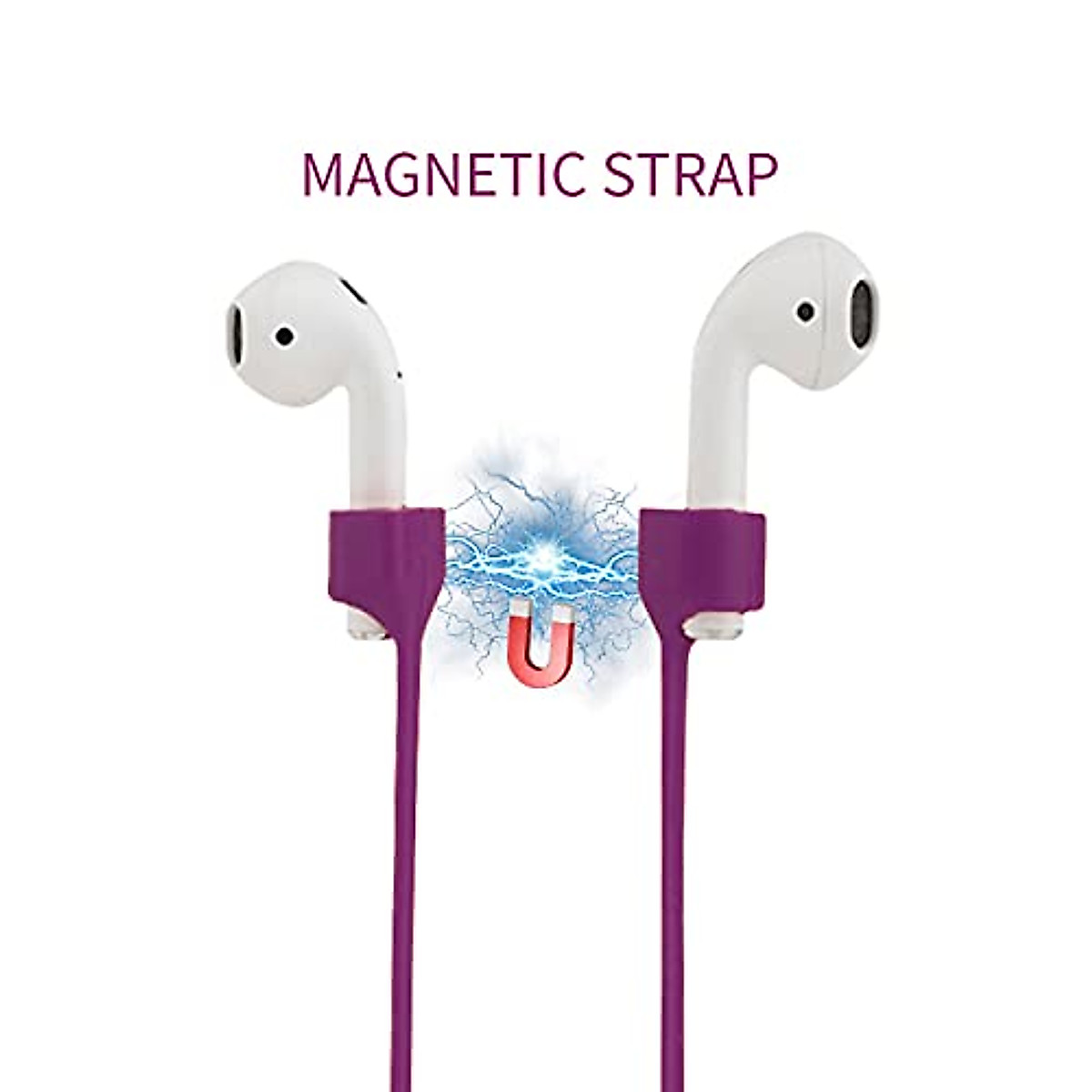 BUISAMG Magnetic Anti-Lost Straps for AirPods, Soft Silicone Sports Lanyard, Neck Rope Cord -(4-Pack) Wireless Headphones Anti-Lost Rope (Wine red / White / Light Purple/ Green)