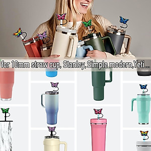 Straw Covers for Stanley, Stanley Cup Accessories Butterfly Straw Topper for Stanley Cup 30/40oz/Simple Modern, Silicone Dust Proof Straw Cover Cap for 9-10mm Straw.