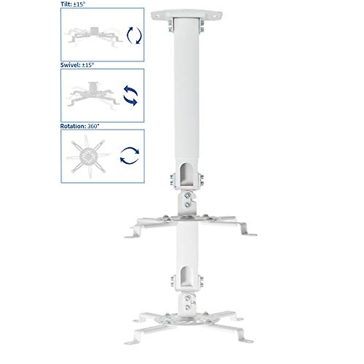 VIVO Universal Extending Ceiling Projector Mount, Height Adjustable Projection, White, MOUNT-VP02W