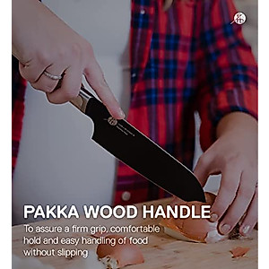 Everdure German Steel Professional Santoku Knife, 8.74 Inch Chef Knife with Titanium Coated Blade and Pakka Wood Handle, Perfect Kitchen Knife for Thinly Slicing Meat and Seafood